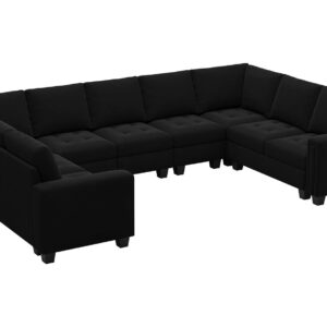 Belffin Oversized Velvet Modular 9 Seater U-Shape Sectional Sofa Set with Chaise Convertible sectional Sofa Couch Set Modular Couch Corner U Shaped Sectoional Sofa Black