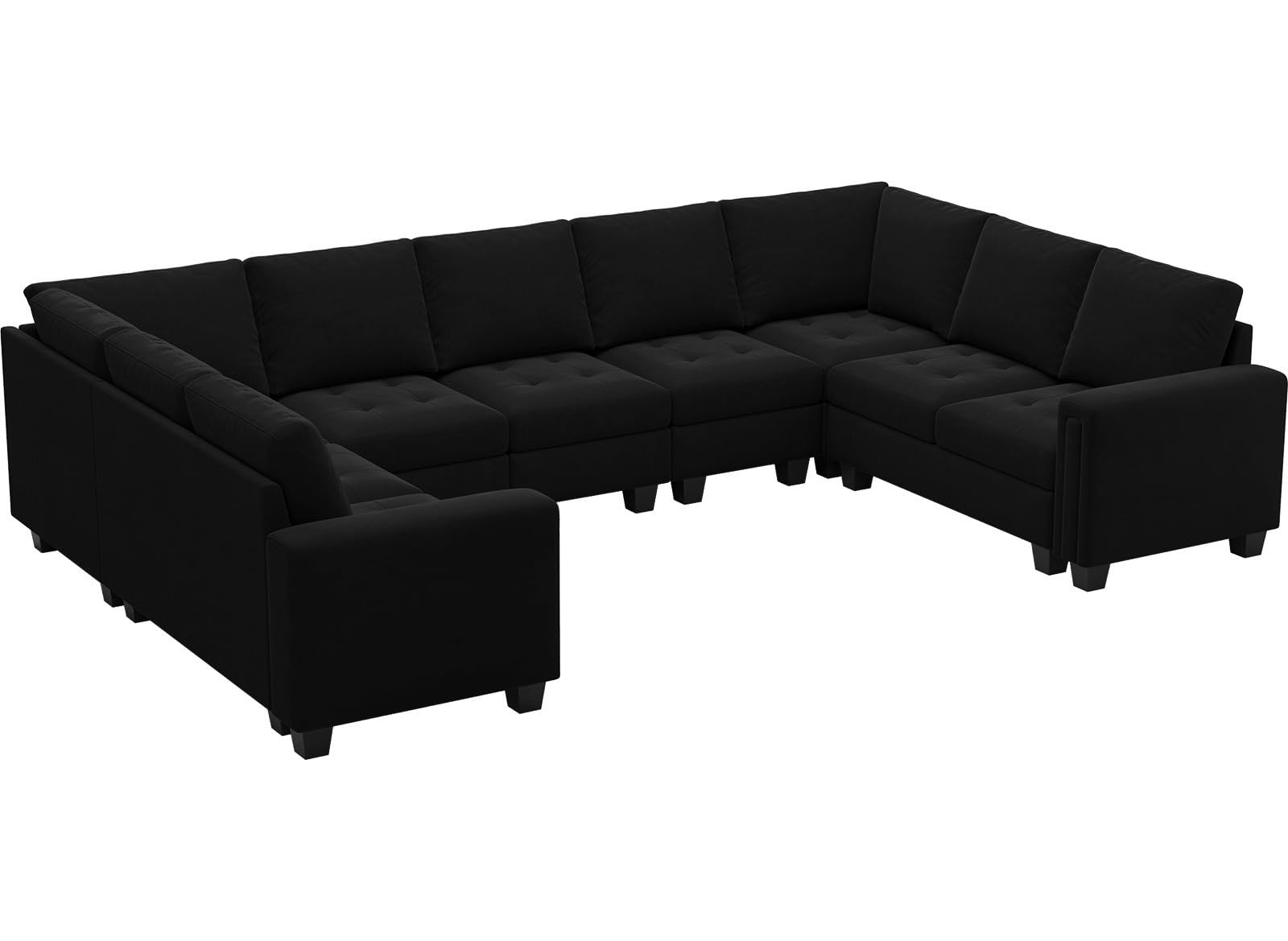 Belffin Oversized Velvet Modular 9 Seater U-Shape Sectional Sofa Set with Chaise Convertible sectional Sofa Couch Set Modular Couch Corner U Shaped Sectoional Sofa Black