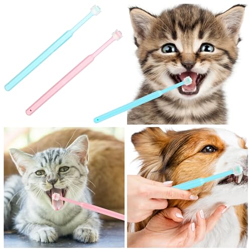 Mozeat Lens Small Dog&Cat Toothbrush,2 Pack 360 Degree Soft Silicone Pet Toothbrush Cat Dental Care Dog Oral Hygiene Deep Clean Pet Teeth Cleaning Kit (Small Size)