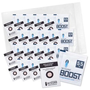 integra boost - 55% rh level - 8 gram size - two-way humidity control pack incl. replacement indicator cards - food storage & herbs preserver moisture balancer, protects 1 oz (pack of 20)