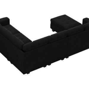 Belffin Velvet Modular Sectional Sofa with Storage Ottoman 6 Seater L Shaped Sectional Modular Sofa Couch with Reversible Chaise Convertible Corner Sectional Couch Black