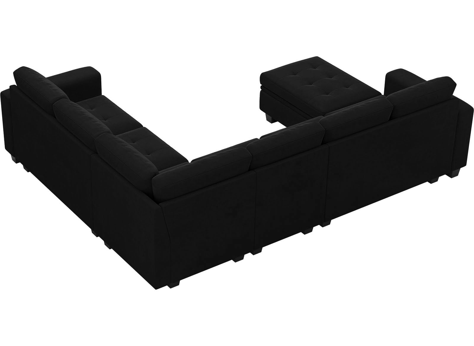 Belffin Velvet Modular Sectional Sofa with Storage Ottoman 6 Seater L Shaped Sectional Modular Sofa Couch with Reversible Chaise Convertible Corner Sectional Couch Black