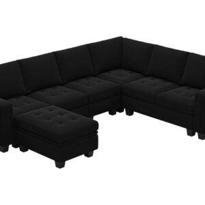 Belffin Velvet Modular Sectional Sofa with Storage Ottoman 6 Seater L Shaped Sectional Modular Sofa Couch with Reversible Chaise Convertible Corner Sectional Couch Black