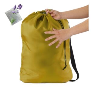 heavy duty laundry bag w/shoulder strap, 22" x 28", 210 denier polyester, holds 2 loads or 35 lbs, plus 1 lavender sachet (gold)