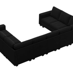 Belffin Oversized Velvet Modular 9 Seater U-Shape Sectional Sofa Set with Chaise Convertible sectional Sofa Couch Set Modular Couch Corner U Shaped Sectoional Sofa Black