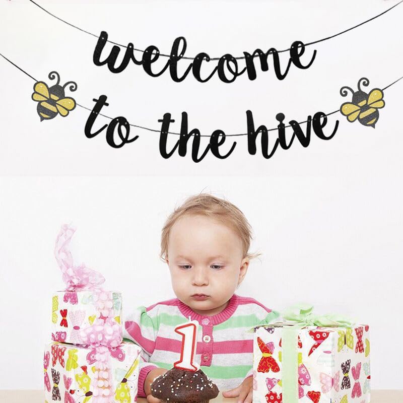 JENSENLIN Welcome to The Hive Banner,Bumble bee Baby Shower or Gender Reveal Party Décor,Bumble Bee Themed Birthday Bride Shower Engagement Party Photo Props.