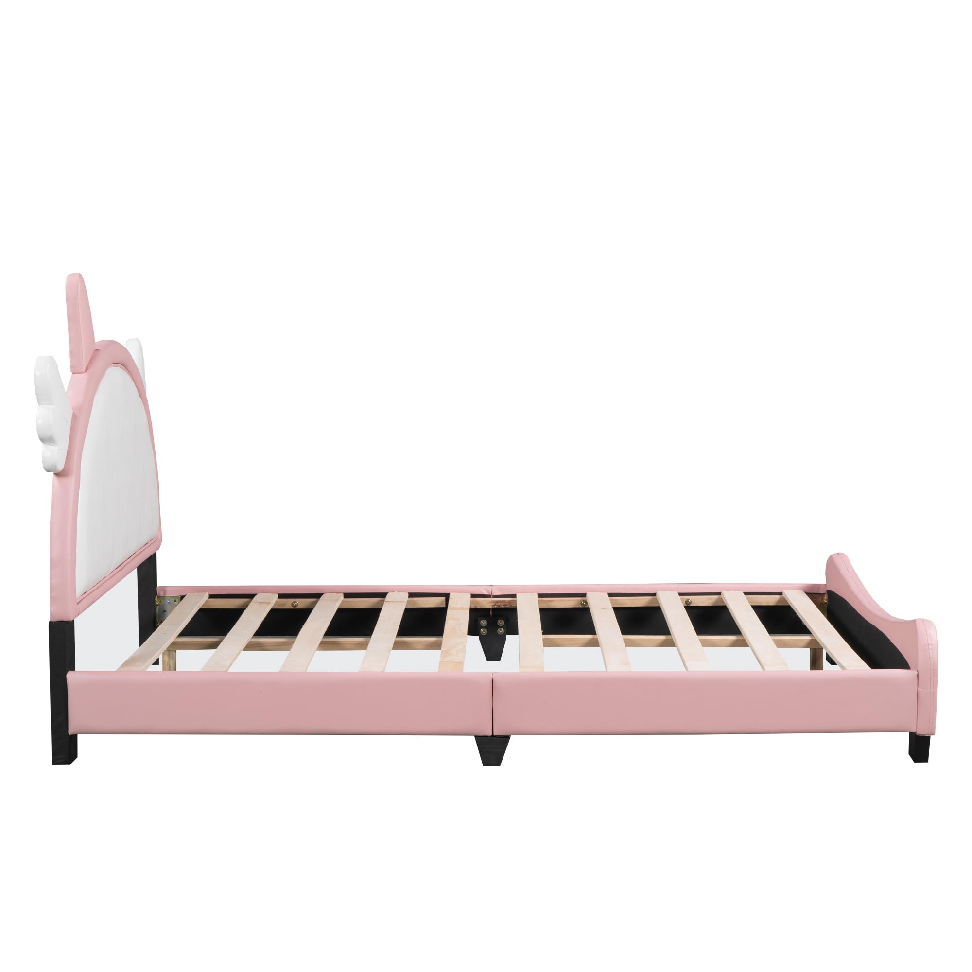 Harper & Bright Designs Full Size Upholstered Princess Bed Frame with Crown Headboard for Boys Girls Kids Toddler,Full Size Platform Bed with Headboard and Footboard,White+Pink (Pink3)