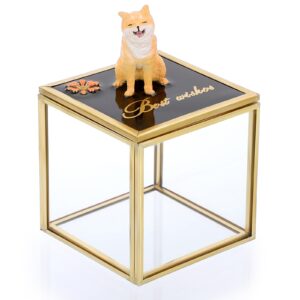 hipiwe glass q-tip holder with puppy lid - vintage jewelry box trinket organizer gold decorative box bathroom dispenser storage canister cotton swab balls gift for girl women