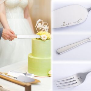 iooiluxry Cake Cutting Set for Wedding, Wedding Cake Knife and Server set Silver Cake Cutter Set and Pie Server Spatula for Wedding Anniversary Birthday Christmas Gifts (Silver)