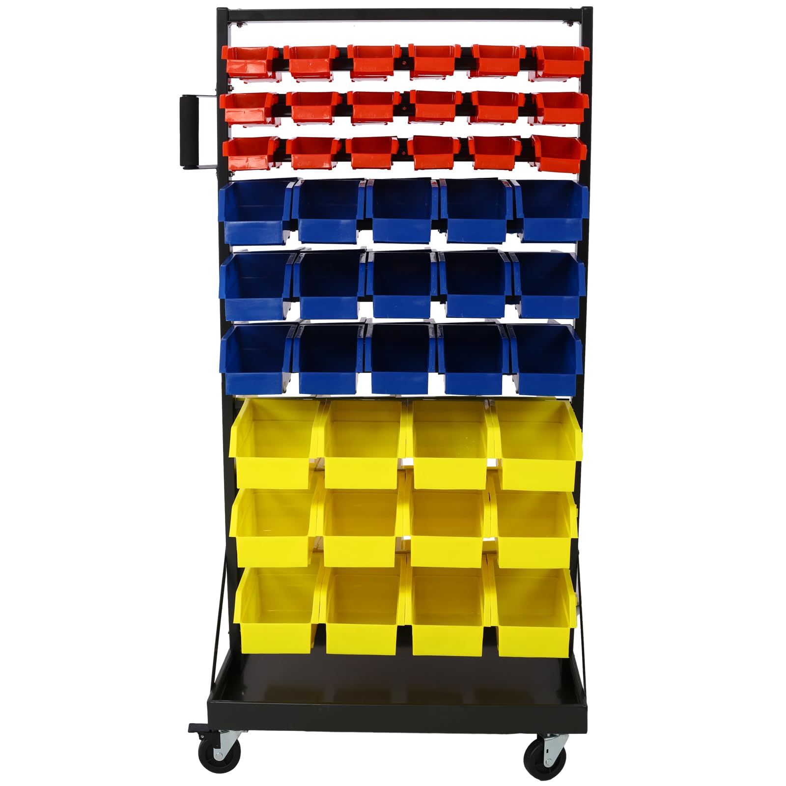 9-Tier Double-Sided Movable Parts Tool Storage Rack with 90 Bins, Nuts Bolts Storage Organizer with Locking Wheels for Shop Garage and Home