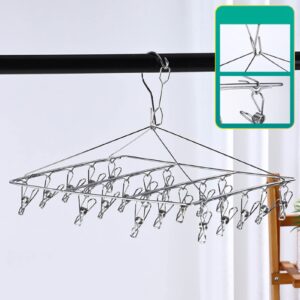 PerGar Clothes Drying Hanger, Multi Durable Sock Dryer Rack Windproof, Stainless Steel Clip Laundry Drip Hanging Rack for Underwear Socks Hat Bras(No Loop Square)