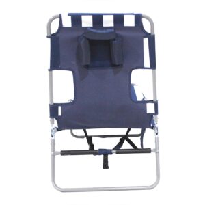 Ostrich Backpack Chaise Folding Lounge Chair w/4 Adjustable Position, Carrying Straps, Side Pocket and Storage Bag, Navy Stripe (2 Pack)