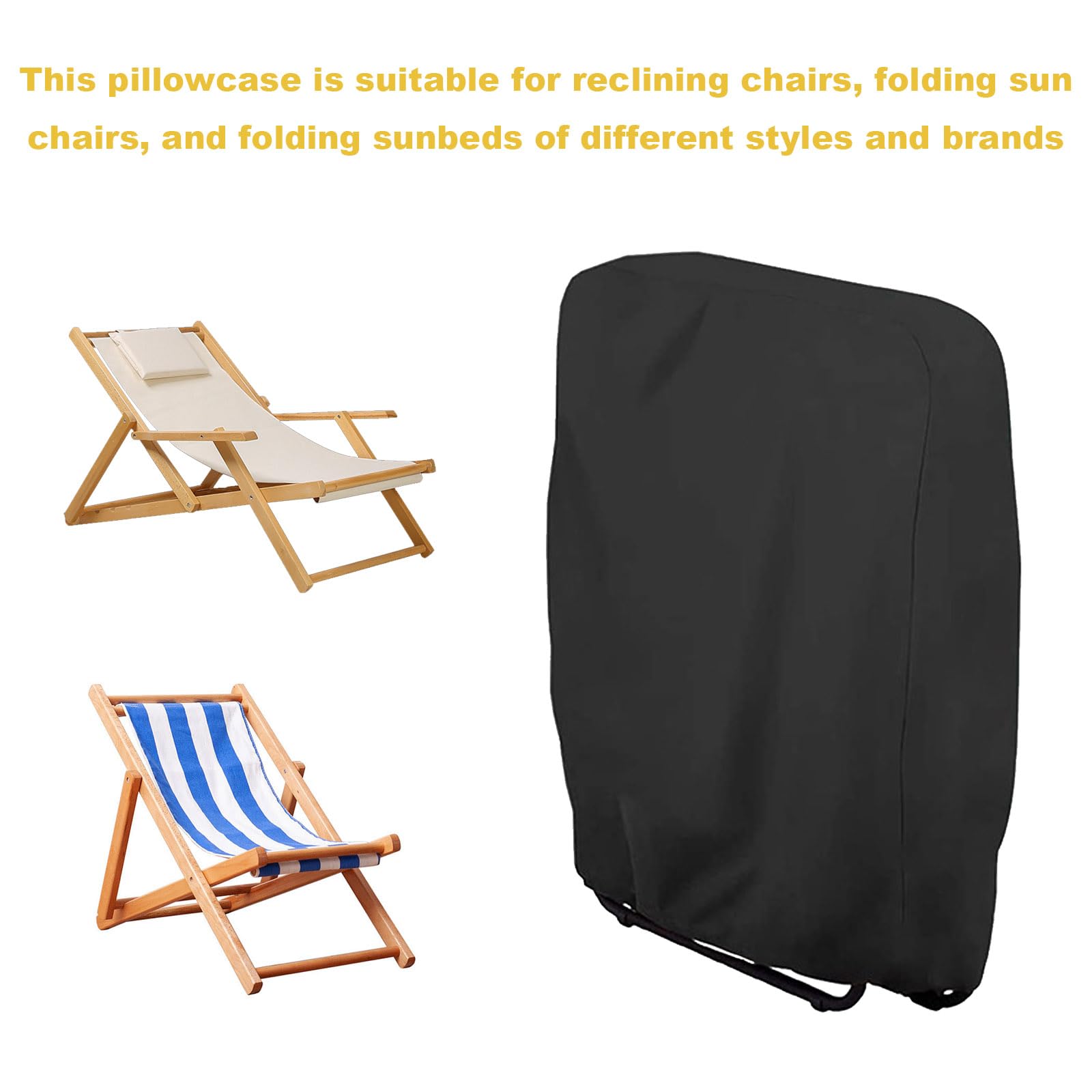 CADUFUELLY 43 Inch Outdoor Zero Gravity Folding Chair Cover, 420D Oxford Waterproof UV Resistant Waterproof Dustproof Folding Lawn Chair Cover Beach Chair Protection Garden Chairs Cover (Black)