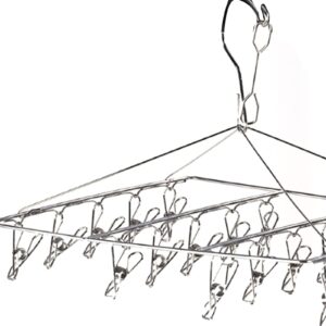 PerGar Clothes Drying Hanger, Multi Durable Sock Dryer Rack Windproof, Stainless Steel Clip Laundry Drip Hanging Rack for Underwear Socks Hat Bras(No Loop Square)