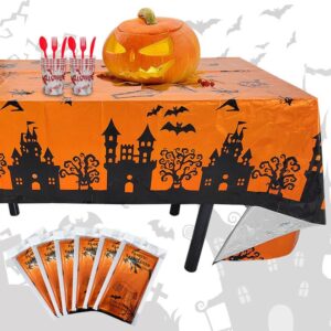 hofason 6 pack halloween plastic tablecloth, halloween table cloth disposable rectangle bats table decorations indoor, 54''x108'' halloween table covers for halloween party outdoor decor