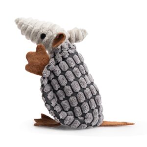 hollypet fluffy dog toys - squeaky plush dog toys for all breeds, stuffed toys for small medium large dogs, cute animal-big armadillo toys, puppy chew toy with clean teeth| dark gray small