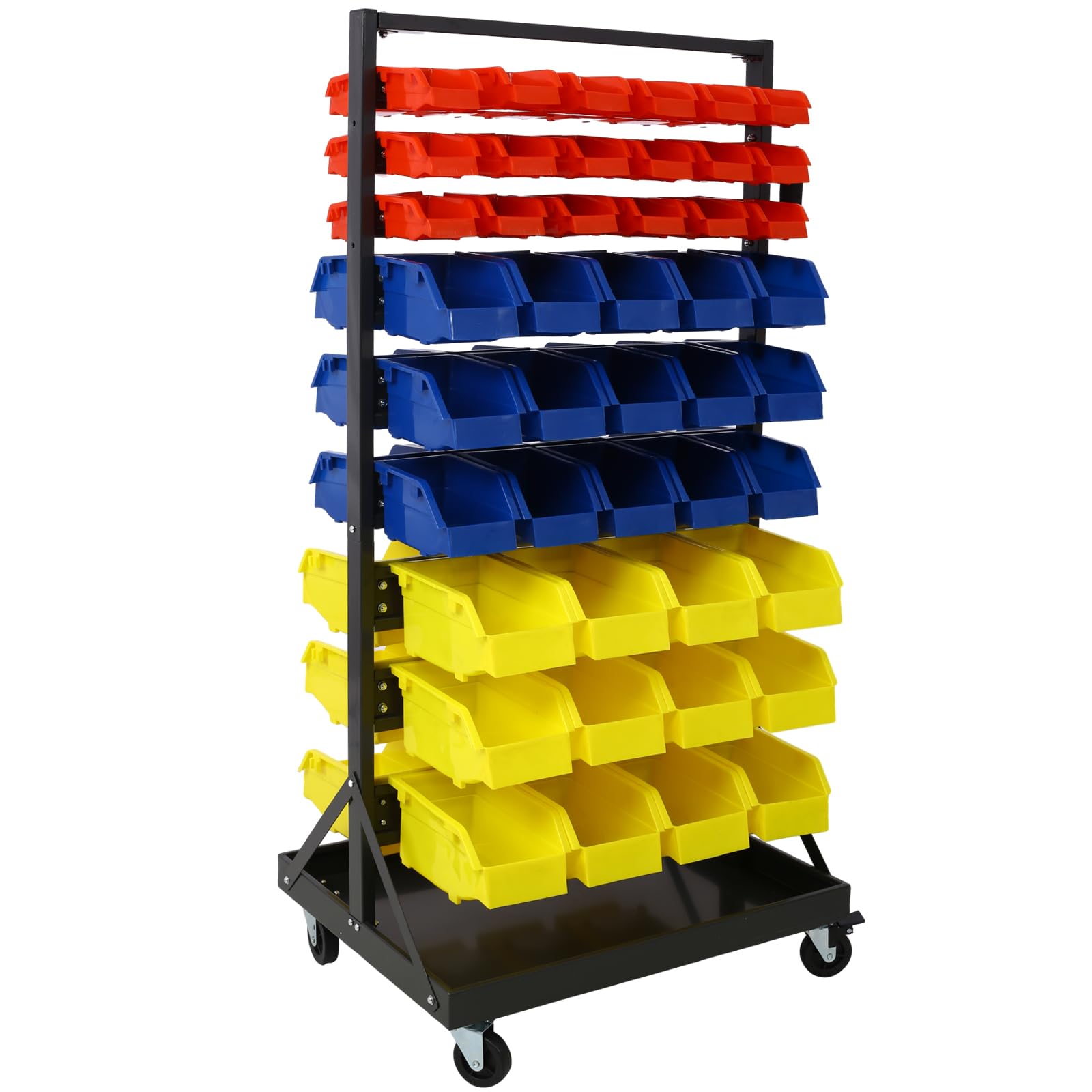 9-Tier Double-Sided Movable Parts Tool Storage Rack with 90 Bins, Nuts Bolts Storage Organizer with Locking Wheels for Shop Garage and Home