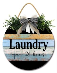 dlonvoh laundry open 24 hours laundry sign for laundry room rustic wood laundry room wall decor funny farmhouse laundry decoration for wash house