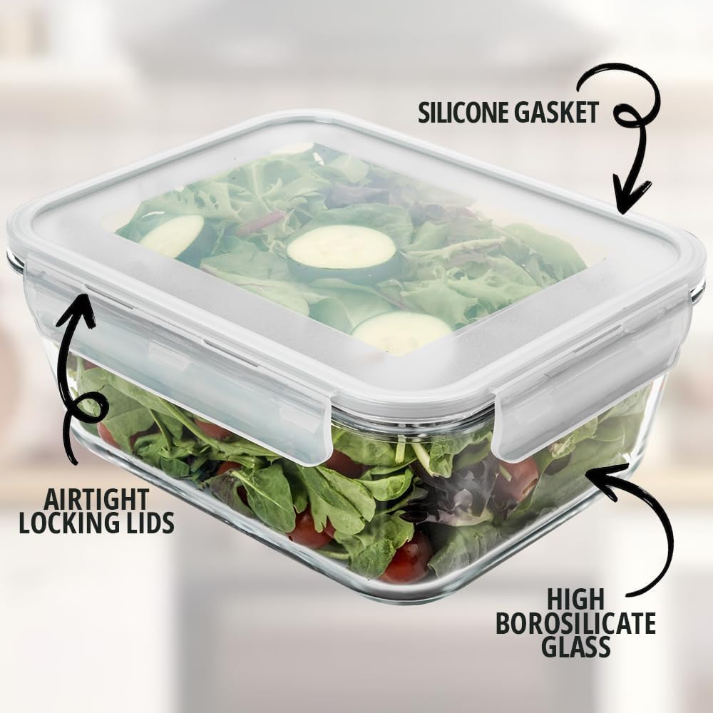 3300 ml/ 112 oz LARGE Glass Food Container with Locking Lid. Ideal for Storing food, vegetables or fruits. Baking Casserole, Lasagna, Baking Or Roasting chicken and lot of other tasty food. BPA Free