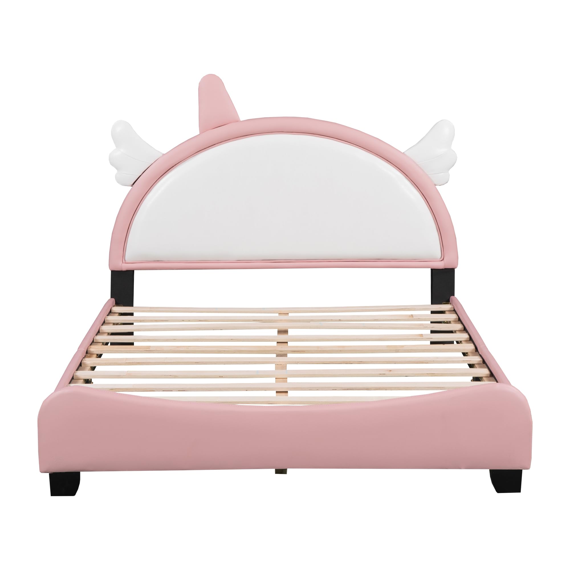 Harper & Bright Designs Full Size Upholstered Princess Bed Frame with Crown Headboard for Boys Girls Kids Toddler,Full Size Platform Bed with Headboard and Footboard,White+Pink (Pink3)