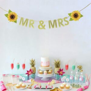 JENSENLIN Mr & Mrs Sunflower Banner,Sunflower Themed Wedding Decoration,Bridal Shower,Bachelorette Party Decoration.