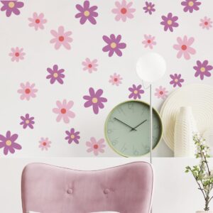 runtoo pink purple daisy flower wall art stickers boho floral wall decals for nursery living room girls bedroom wall decor