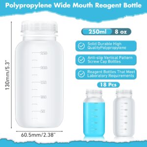 Nitial 18 Pack Laboratory Polypropylene Wide Mouth Reagent Bottle with Graduated Scale, Translucent Reusable Plastic Bottles with Caps for Classrooms, Storage at Home, or Laboratories (8 oz)