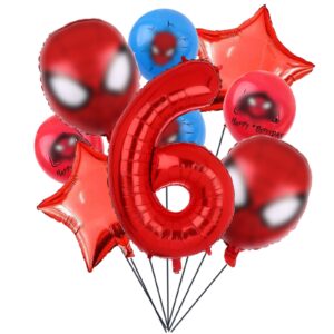 cartoon heroes spider birthday decorations, spider pattern 6th birthday balloons, 32inch number 6 cartoon aluminium balloon, the spider birthday balloons for kids birthday baby shower decorations