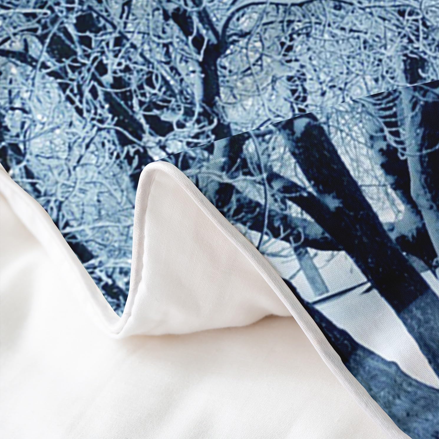 Erosebridal 100% Natural Cotton Winter Duvet Cover Queen, Blue Snow Snowstorm Bedding Set, Park Winter Landscape Scene Comforter Cover, Snowy Woodland Trees Bedroom Decor Soft Breathable Quilt Cover