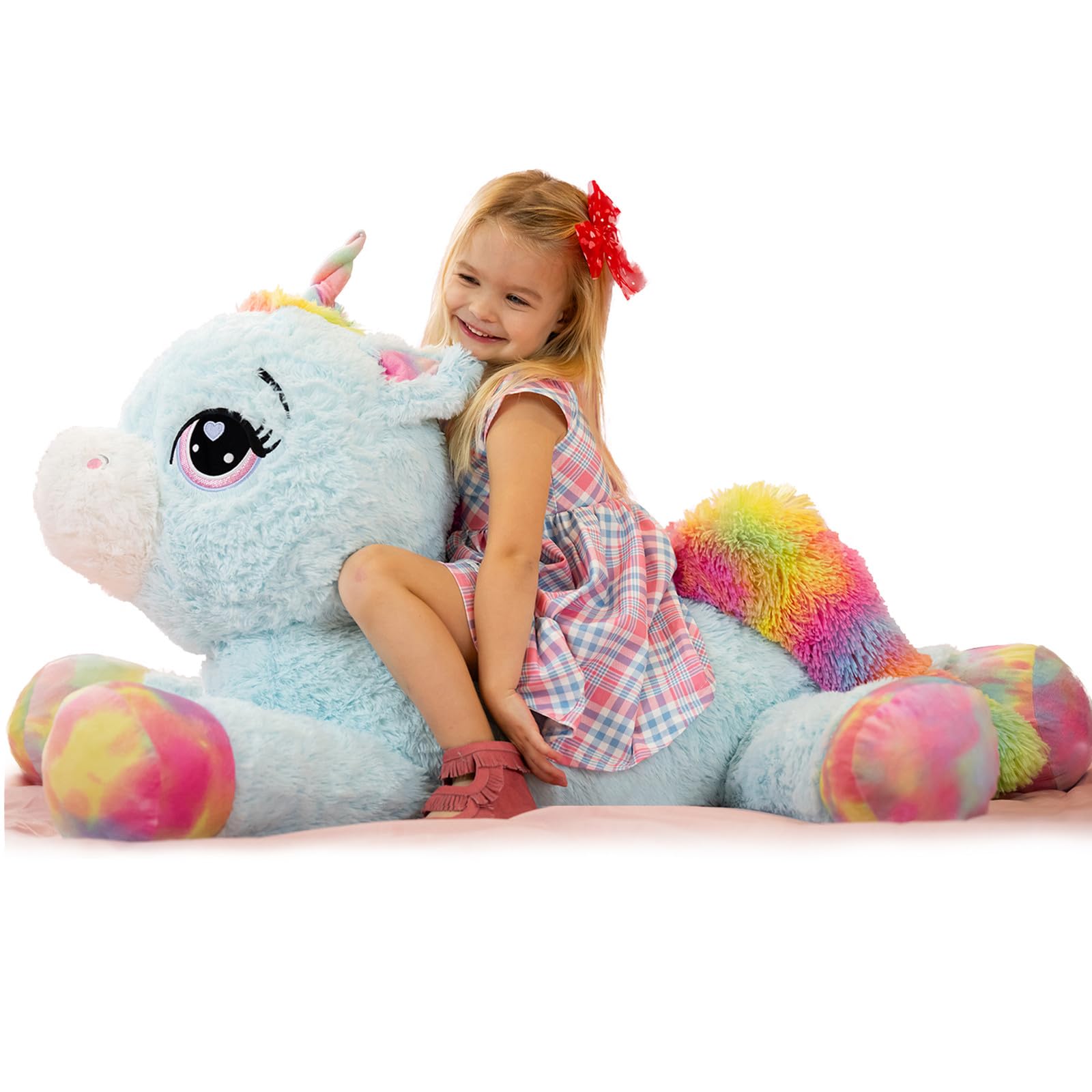 Muiteiur 43inch Large Unicorn Stuffed Animal, 5.4lbs Giant Unicorn Plush Hugging Pillow, Big Fat Blue Stuffed Unicorn Plush Toy Gift for Girls Boys