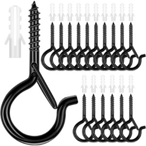 q hanger hanging hooks for out door string lights, 16pcs screw hooks for plants, heavy duty ceiling hooks with safety buckle for christmas lights & patio lights, fairy lights wind chimes decoration