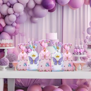 Purple Pink Butterfly Candy Bag - 100pcs Pink and Purple Gift Wrap Clear Gift Bags Candy Bags Cookie Bags Party Favor Bags for Bakery, Birthday, Wedding, Baby Shower Party Decoration