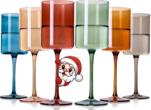 colored wine glasses set 6-14oz multi colored square wine glasses with tall long stems, hand blown crystal colorful wine glasses, unique wine glasses for christmas thanksgiving