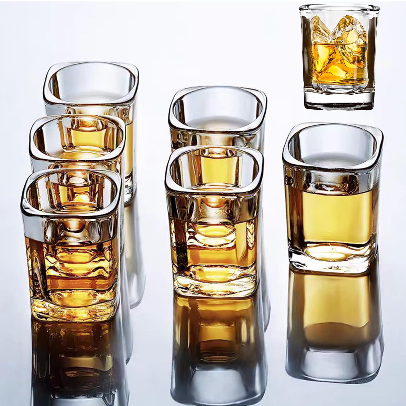 Hlukana 6 Pack Heavy Base Shot Glasses Set, 2.2 oz Clear Shot Glasses Bulk, Tequila Shot Glass, Square Shot Glass, Espresso Shot Glass for Vodka, Whiskey, Tequila, Espressos, Spirits & Liquors