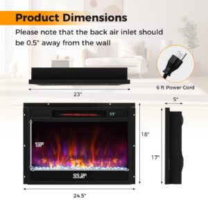 COSTWAY Electric Fireplace Inserts 23-inch Wide, 1500W Recessed Fireplace Insert with Remote Control, 6 Flame Colors, 5 Brightness, 8H Timer, Overheat Protection, Infrared Fireplace Heater for Indoor