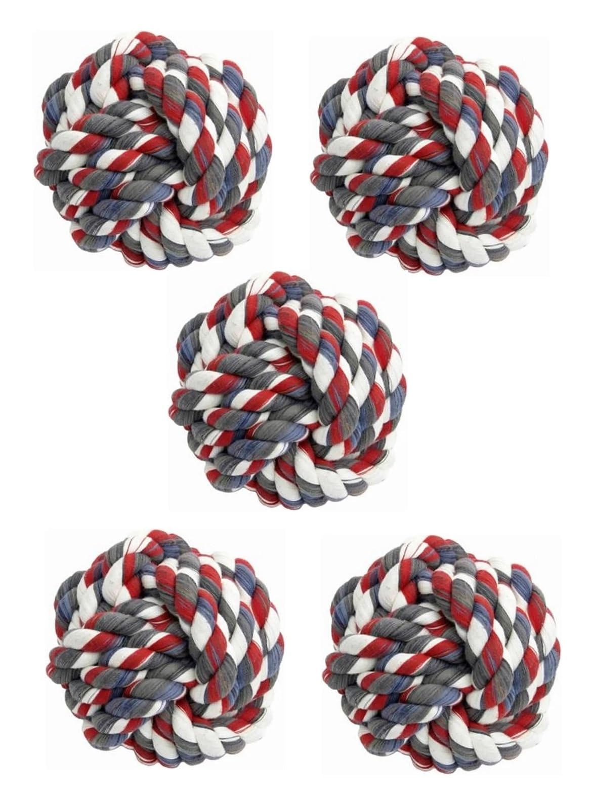 MPP Rope Dog Ball Toy 3.75 Inch Durable Dental Flossy Tough Chew Choose Quantity (4 Ball Toys)