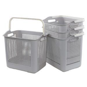 taysisiter 35 l plastic dirty clothes storage baskets, plastic laundry hamper with handle, gray, 4 packs