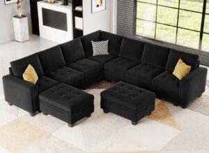 belffin oversized velvet modular 8-seat sectional sofa set with storage ottoman u shaped couch set modular sectional convertible sofa couch with reversible chaise corner sofa couch set black