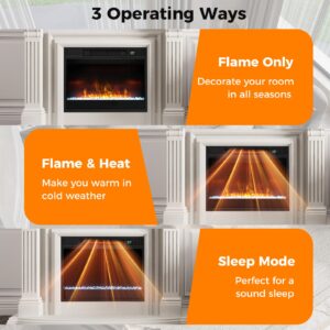 COSTWAY Electric Fireplace Inserts 23-inch Wide, 1500W Recessed Fireplace Insert with Remote Control, 6 Flame Colors, 5 Brightness, 8H Timer, Overheat Protection, Infrared Fireplace Heater for Indoor