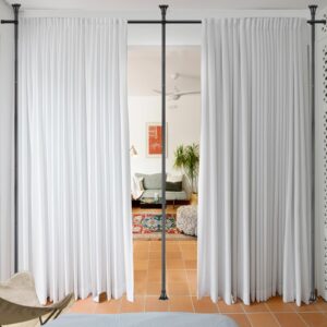 room divider, no drilling curtain rod for room separation, 4-10ft (h) 28-114inch(w) adjustable heavy duty floor to ceiling wall divider hanging room dividers partition space separator matte black