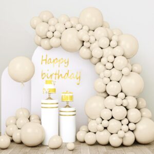 rubfac 110pcs sand white balloons different sizes 18 12 10 5 inches for garland arch, cream white beige latex balloons for birthday party graduation wedding anniversary baby shower party decoration