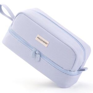 angoobaby big capacity large pencil case canvas pen pouch bag with 2 compartments for girls boys teen school students adults - blue