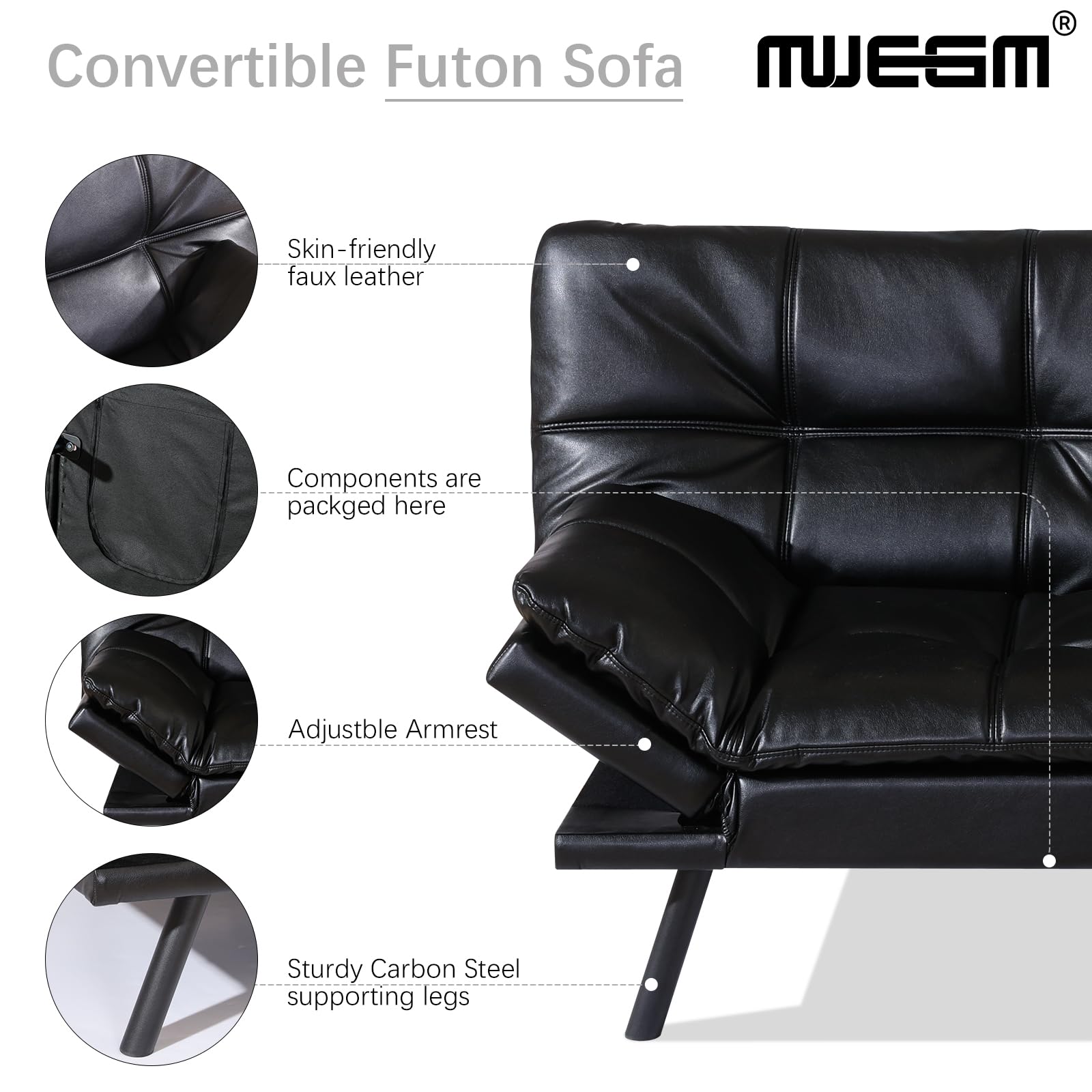 MUUEGM Futon Sofa Bed Couch Sleeper Memory Foam Convertible Futon Couch Bed,Modern Futon Folding Love Seat Sofa for Living Room,Compact Space,Apartment,Office,Dorm,Bonus,71" Dx33 Wx31.5 H,Grey