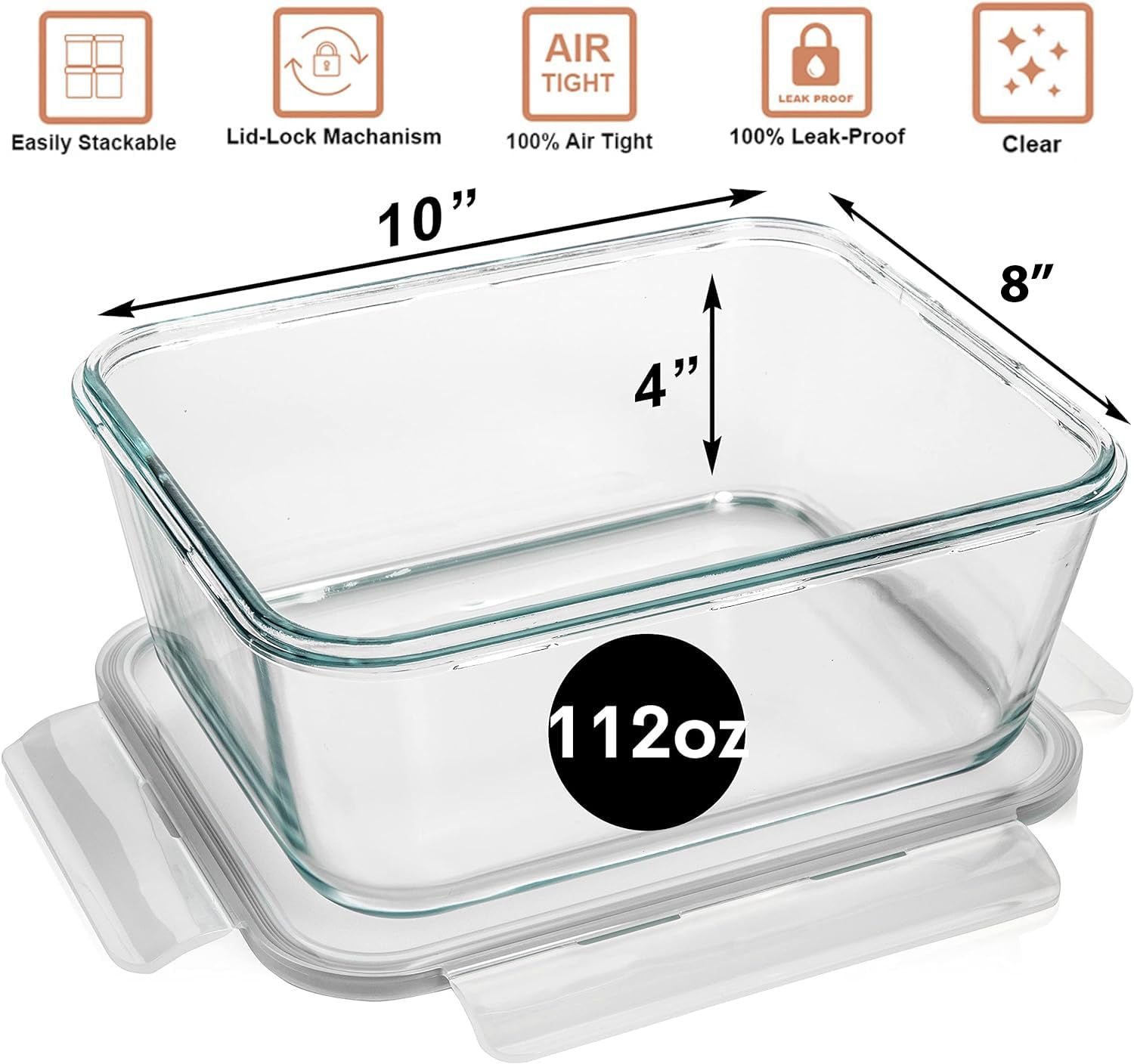 3300 ml/ 112 oz LARGE Glass Food Container with Locking Lid. Ideal for Storing food, vegetables or fruits. Baking Casserole, Lasagna, Baking Or Roasting chicken and lot of other tasty food. BPA Free