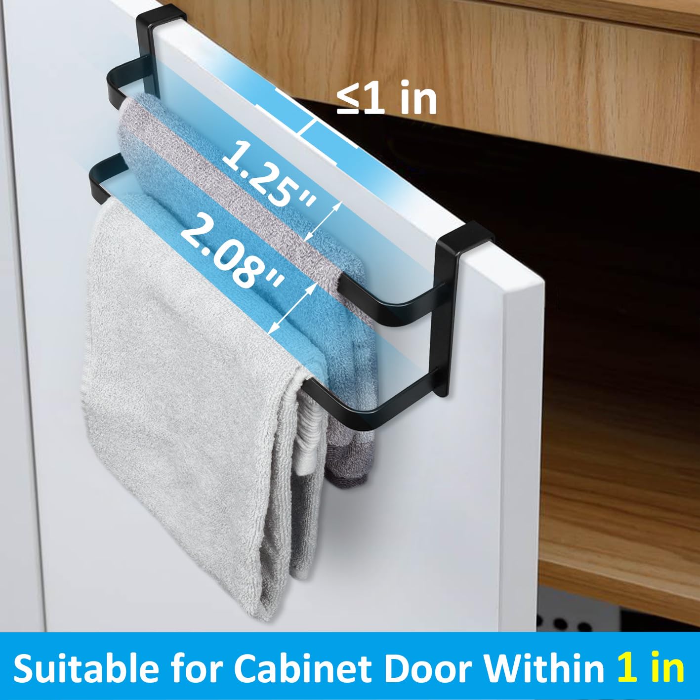 RedCall 2 Pack Towel Holder for Kitchen Cabinet,Two-Tier Kitchen Towel Rack,Steel Over Cabinet Door Towel Bar,Double Towel Bar Rack for Bathroom Cupboard,Holds Hand/Dish Towels & Washcloths