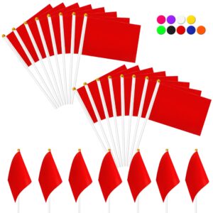 kerda 25 pack solid red flags small mini red diy graffiti flags on stick,party decorations for grand opening,kids birthday,carnival,5x8 inches