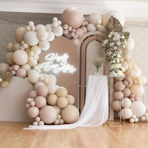 RUBFAC 110pcs Sand White Balloons Different Sizes 18 12 10 5 Inches for Garland Arch, Cream White Beige Latex Balloons for Birthday Party Graduation Wedding Anniversary Baby Shower Party Decoration