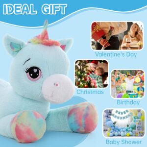 Muiteiur 43inch Large Unicorn Stuffed Animal, 5.4lbs Giant Unicorn Plush Hugging Pillow, Big Fat Blue Stuffed Unicorn Plush Toy Gift for Girls Boys