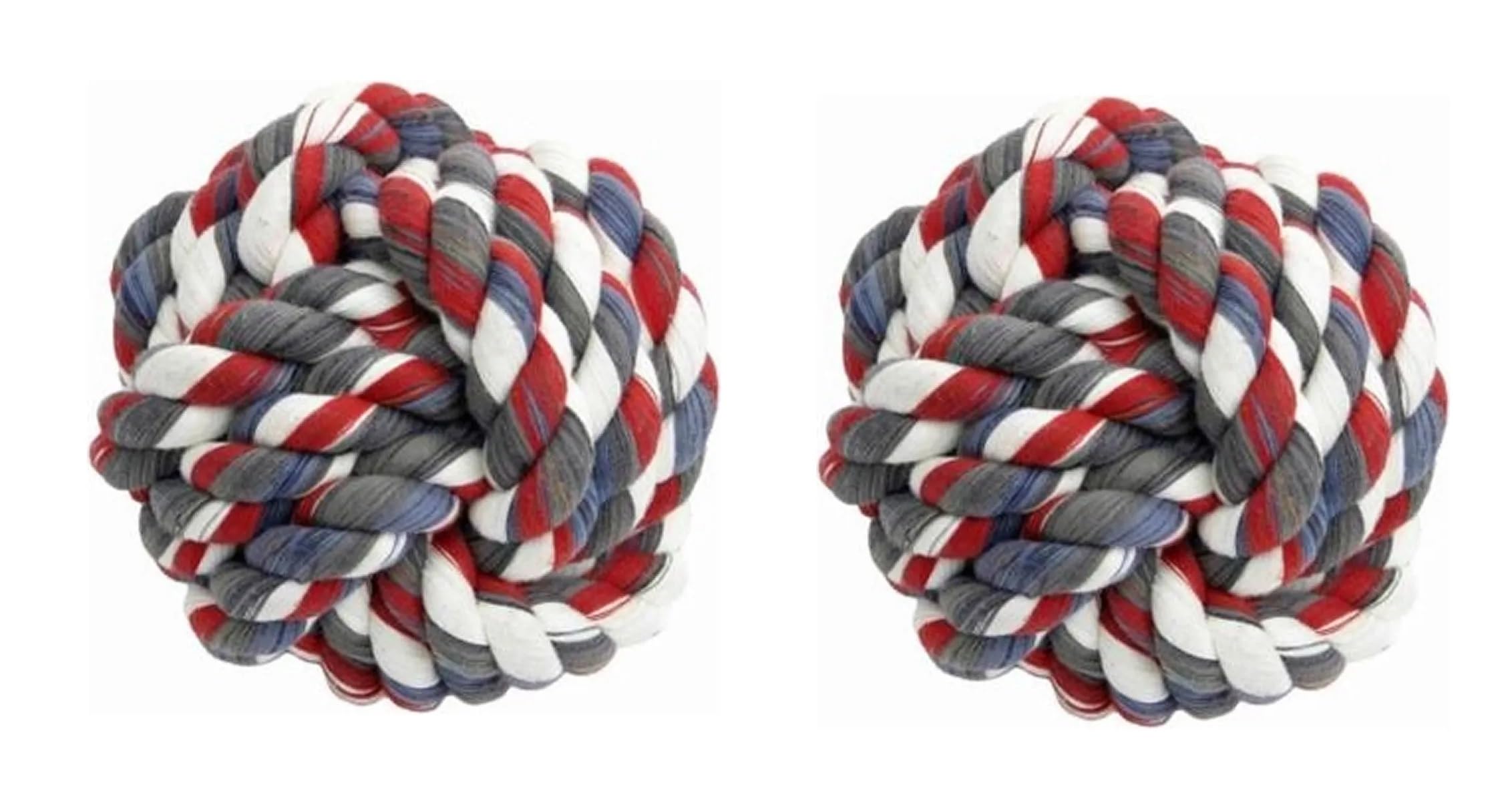 MPP Rope Dog Ball Toy 3.75 Inch Durable Dental Flossy Tough Chew Choose Quantity (4 Ball Toys)