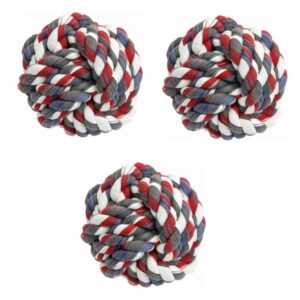 MPP Rope Dog Ball Toy 3.75 Inch Durable Dental Flossy Tough Chew Choose Quantity (4 Ball Toys)